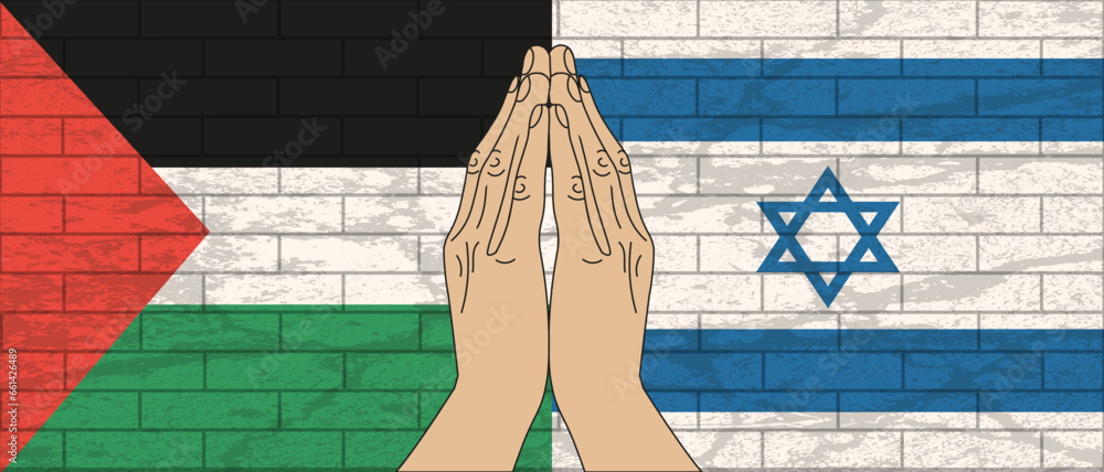 Palestine Israel military conflict. Hand in pray on Palestinian and ...