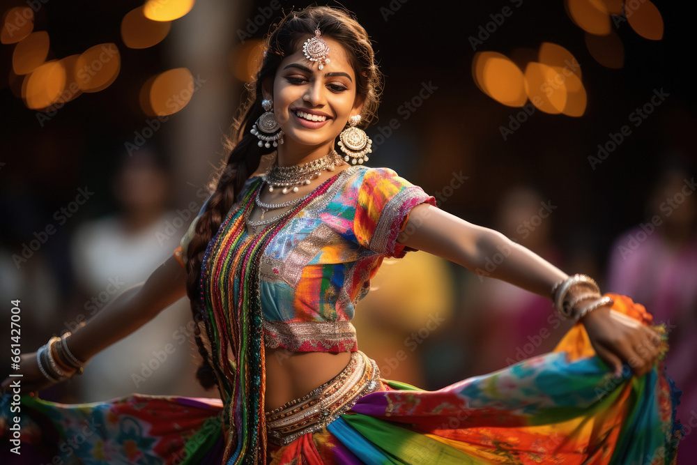 Indian woman Performing garba dance. Garba dance is performed in ...