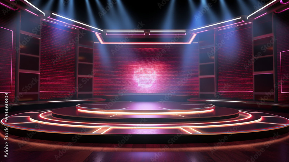 Ilustración de Stock 3D Rendered VR Stage TV Show: Radiant Neon Red in ...