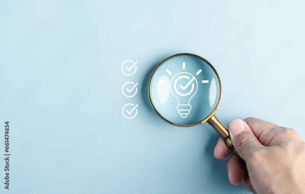 Quick tips for smart creative. light bulb and idea checking icon inside ...