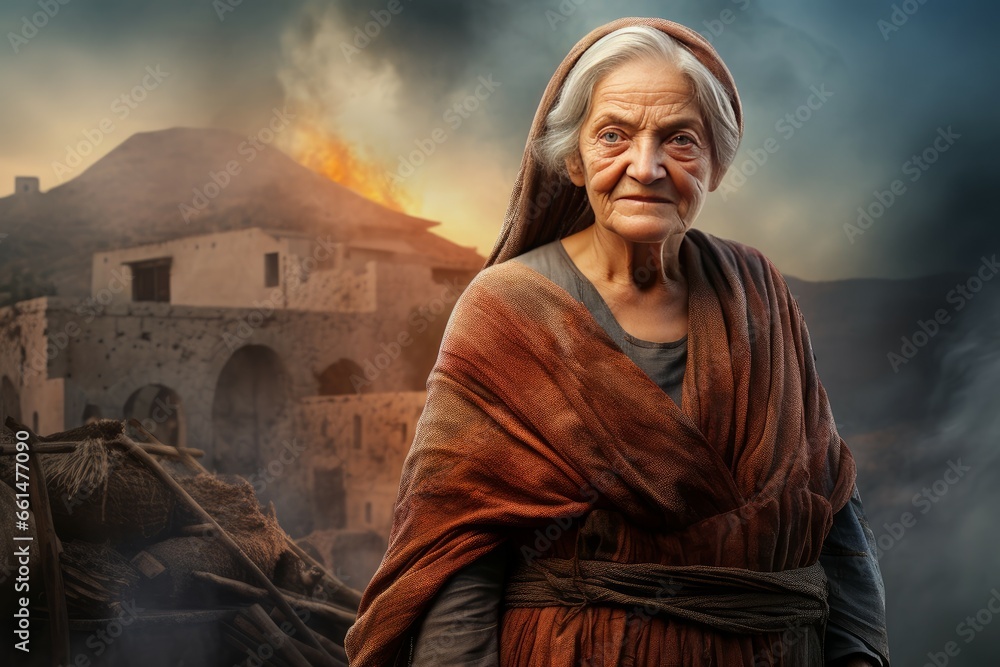 Ancient greek volcano eruption old woman. Smoke color. Generate Ai ...
