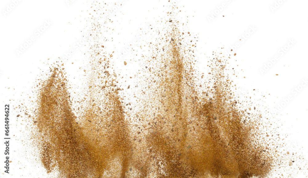 Gold ore nugget mix sand explode from Mining. Golden ore grain powder ...