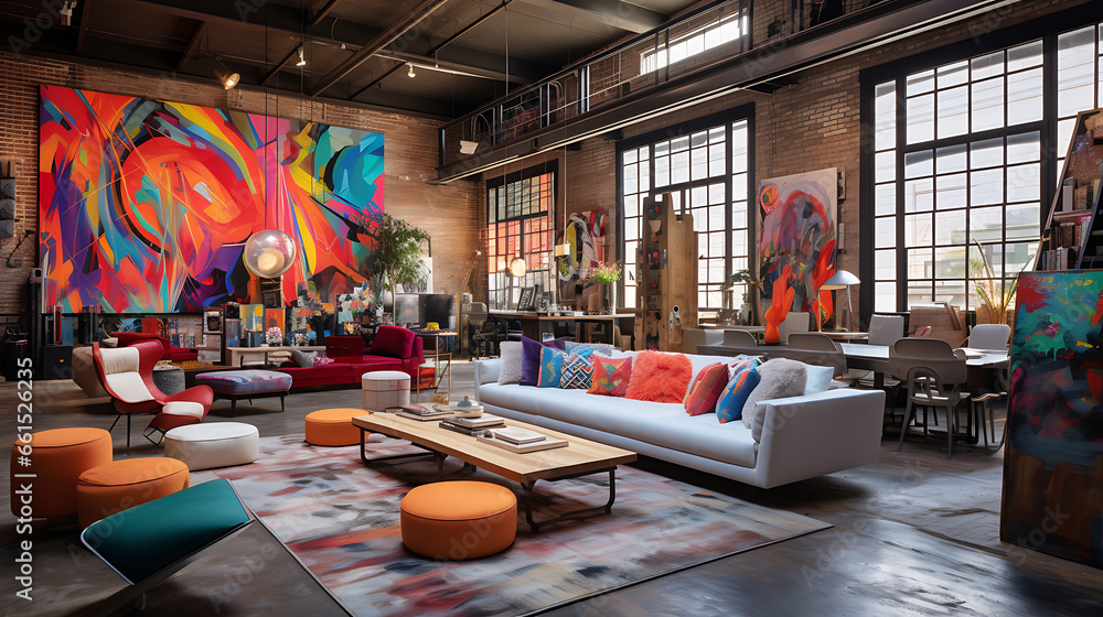 Enter an artist's loft with high ceilings and abundant natural light ...