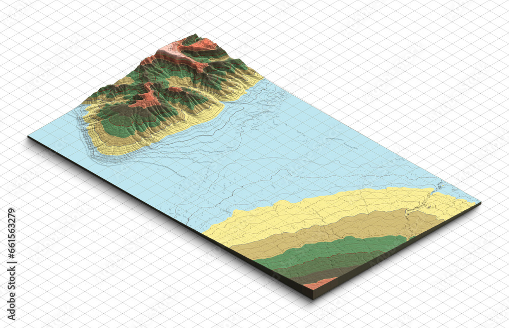 3d model map of Hawaii. Terrain map, Isometric map virtual terrain 3d ...