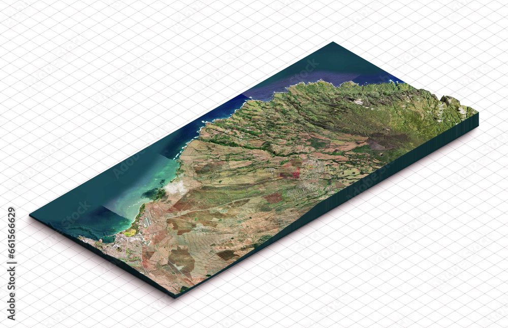 Stock-Foto „3d model map of Hawaii. Terrain map, Isometric map virtual ...
