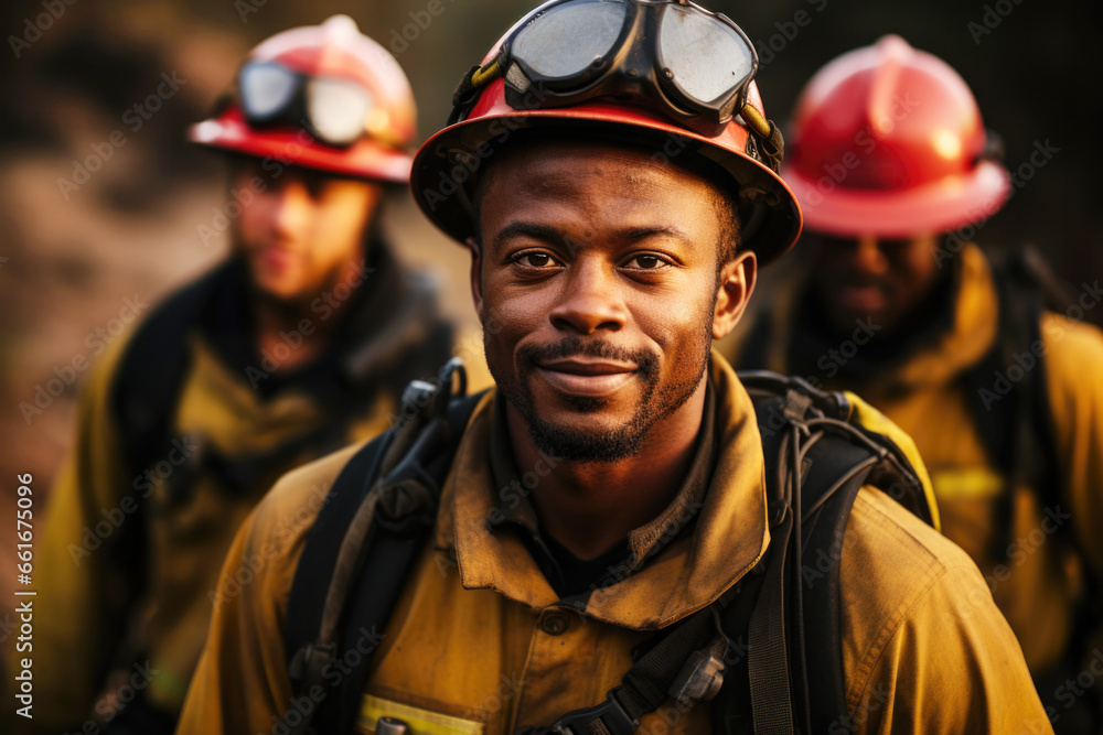 Group portrait of black firefighters in uniforms outside working Stock Photo | Adobe Stock