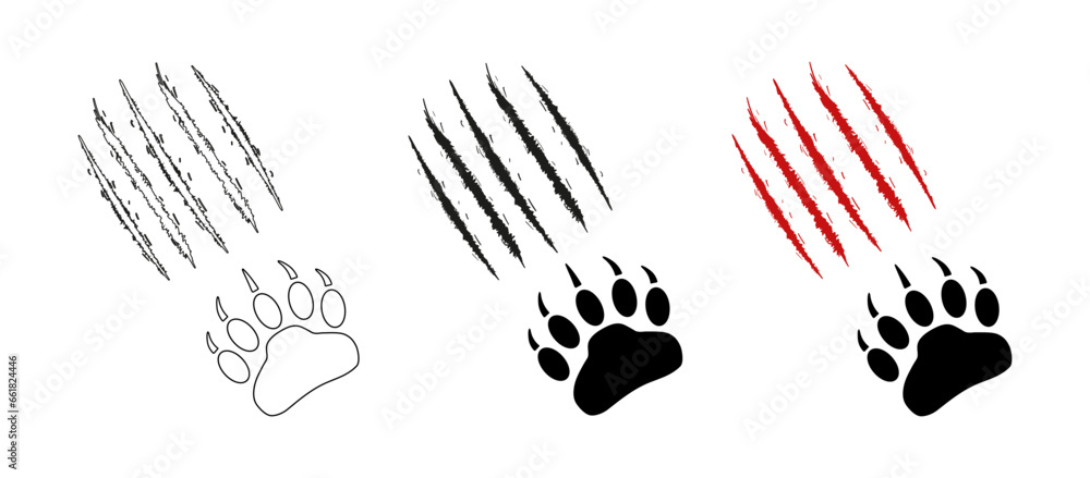 Image vectorielle Stock Bear or Grizzly Paw print with scratches. Claw ...