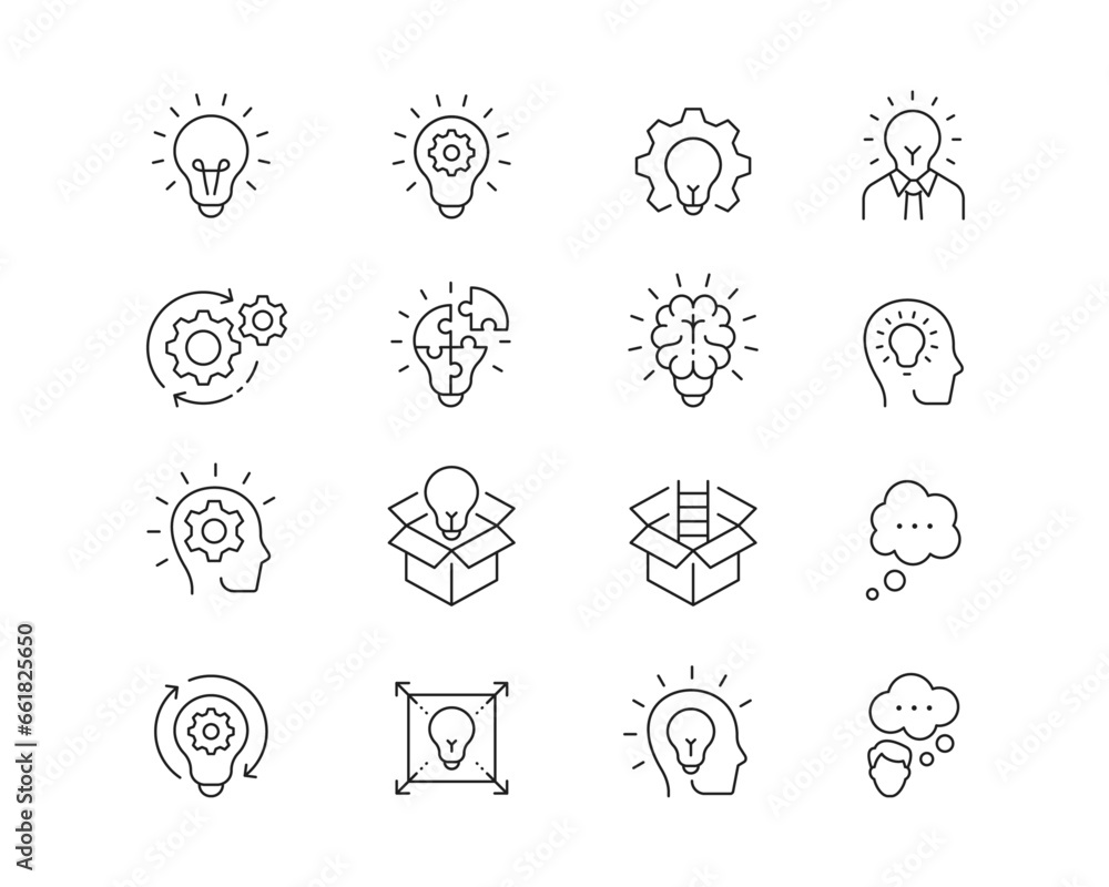 Thought and Creativity Icon collection containing 16 editable stroke ...