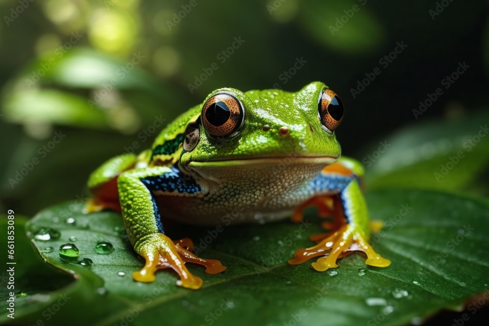 Macro Photography of a Frog = Ai generated - Green Tree Frog in Natural ...