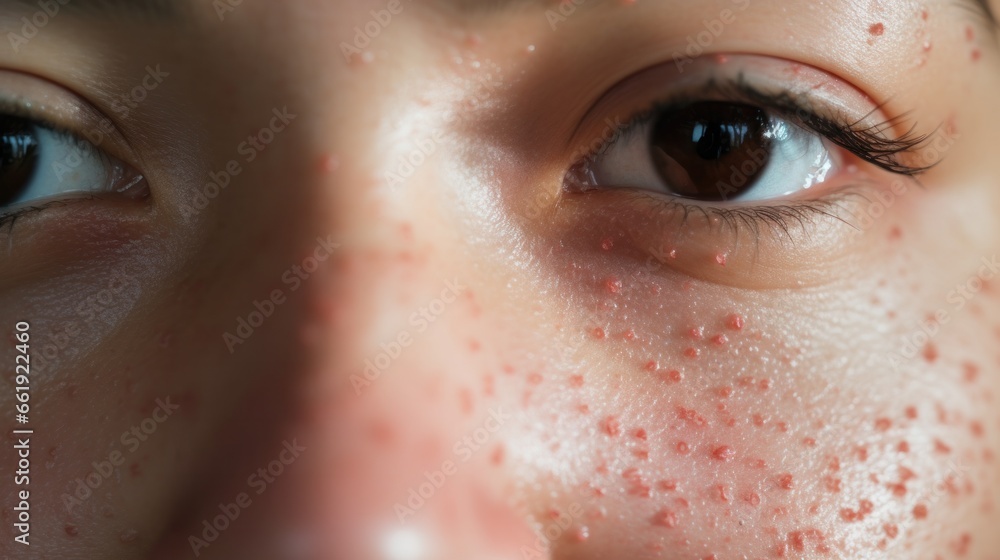 Стокова ілюстрація acne on woman face with rash skin, scar, and red ...