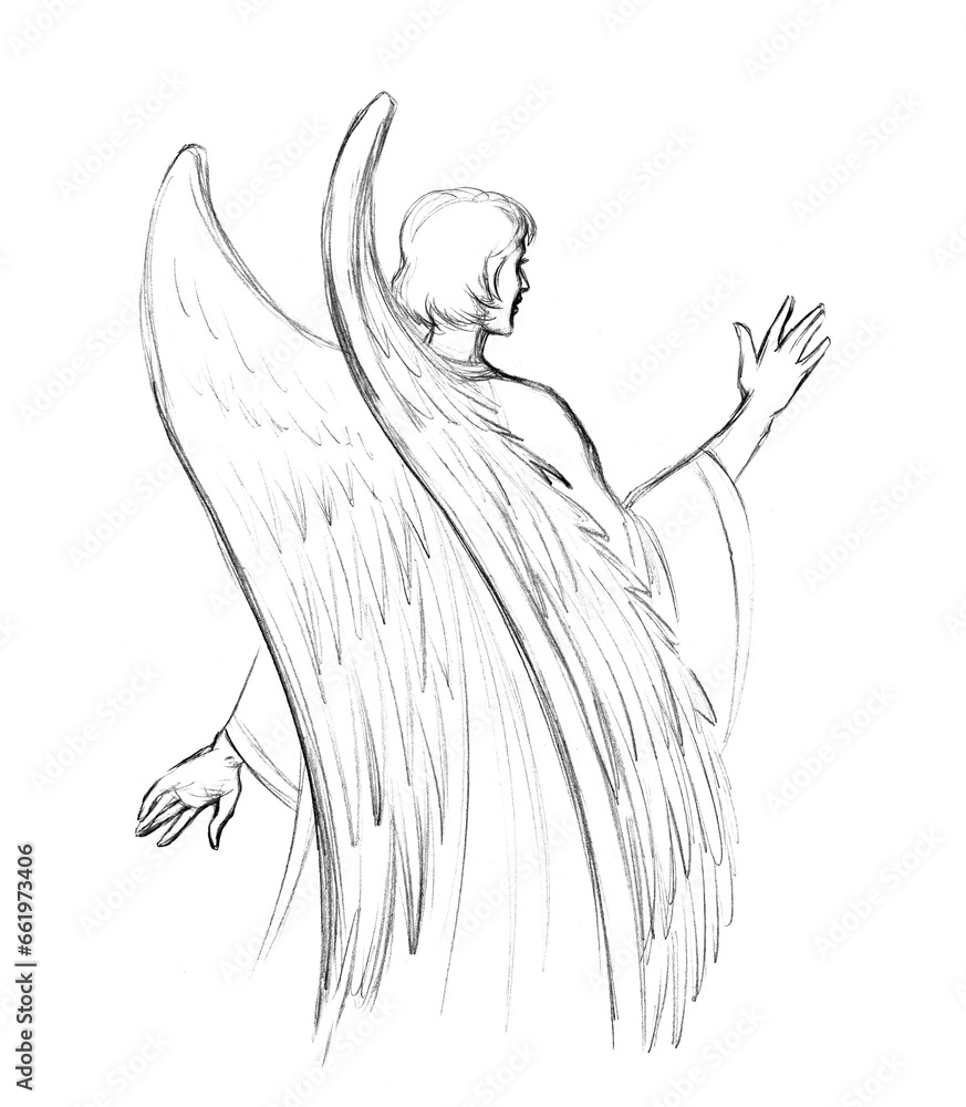 Pencil drawing. The angel Gabriel Stock Photo | Adobe Stock