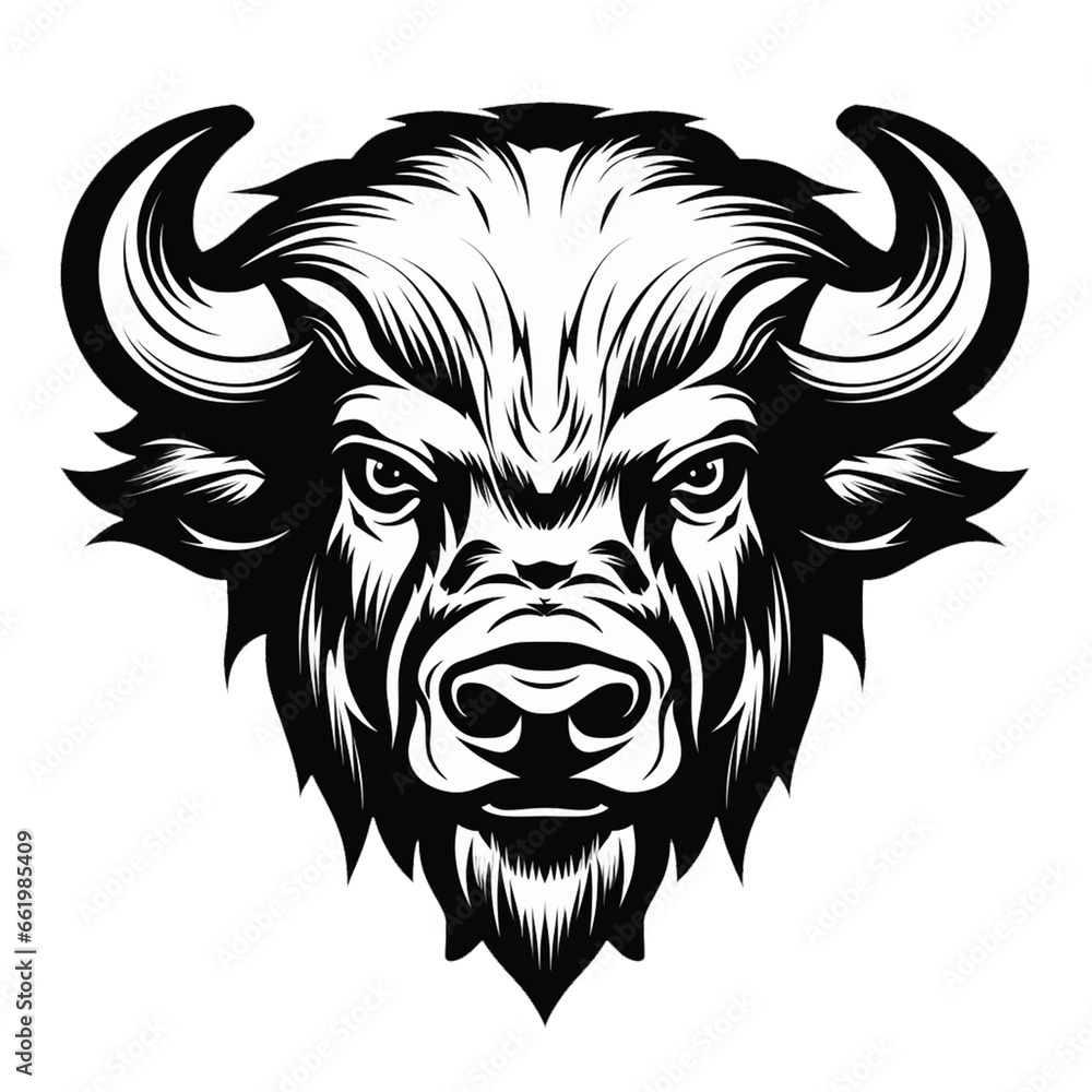 angry American bison head isolated on white, mascot vector, cartoon ...