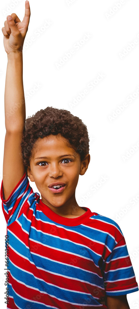 Digital png photo of african american boy raising hand on transparent ...