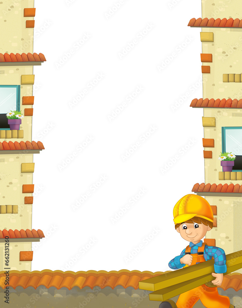 cartoon frame border scene city construction site isolated illustration ...