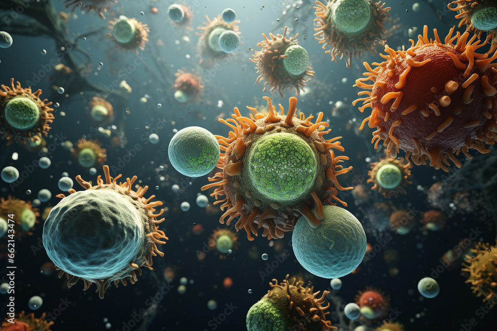 dangerous bacteria, germs, viruses in the human body, 3d rendering, AI ...