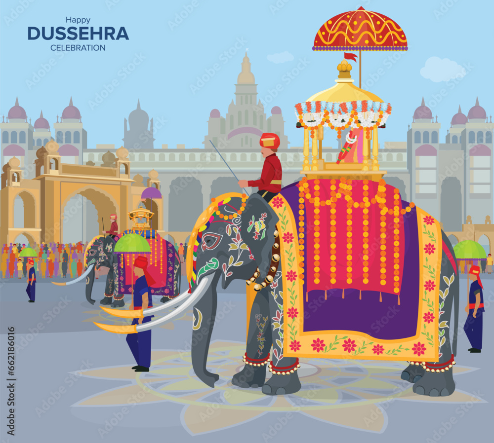 DASARA-festival-elephant-with-ambari Stock Vector | Adobe Stock
