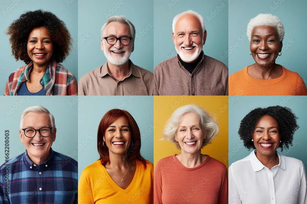 Set of Diversity Senior adult Retirement people face expression ...
