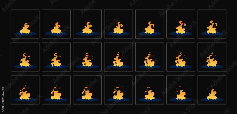 Stock-Vektorgrafik „Fire animation FX. Fire animated sprites sheet for ...
