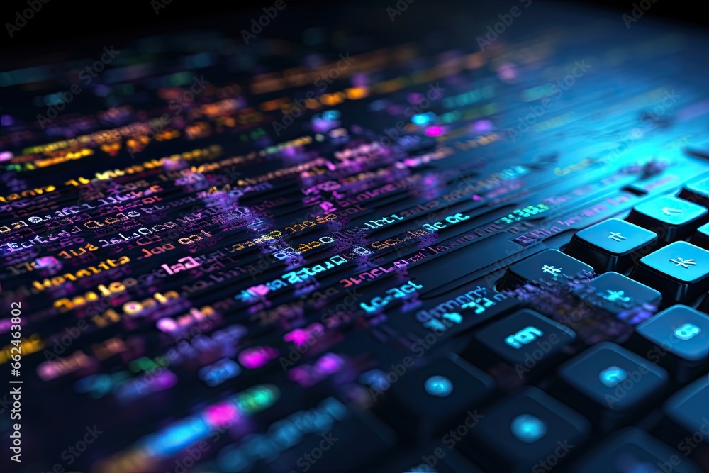 Computer keyboard with numbers and letters. 3d rendering toned image, Coding programming ...