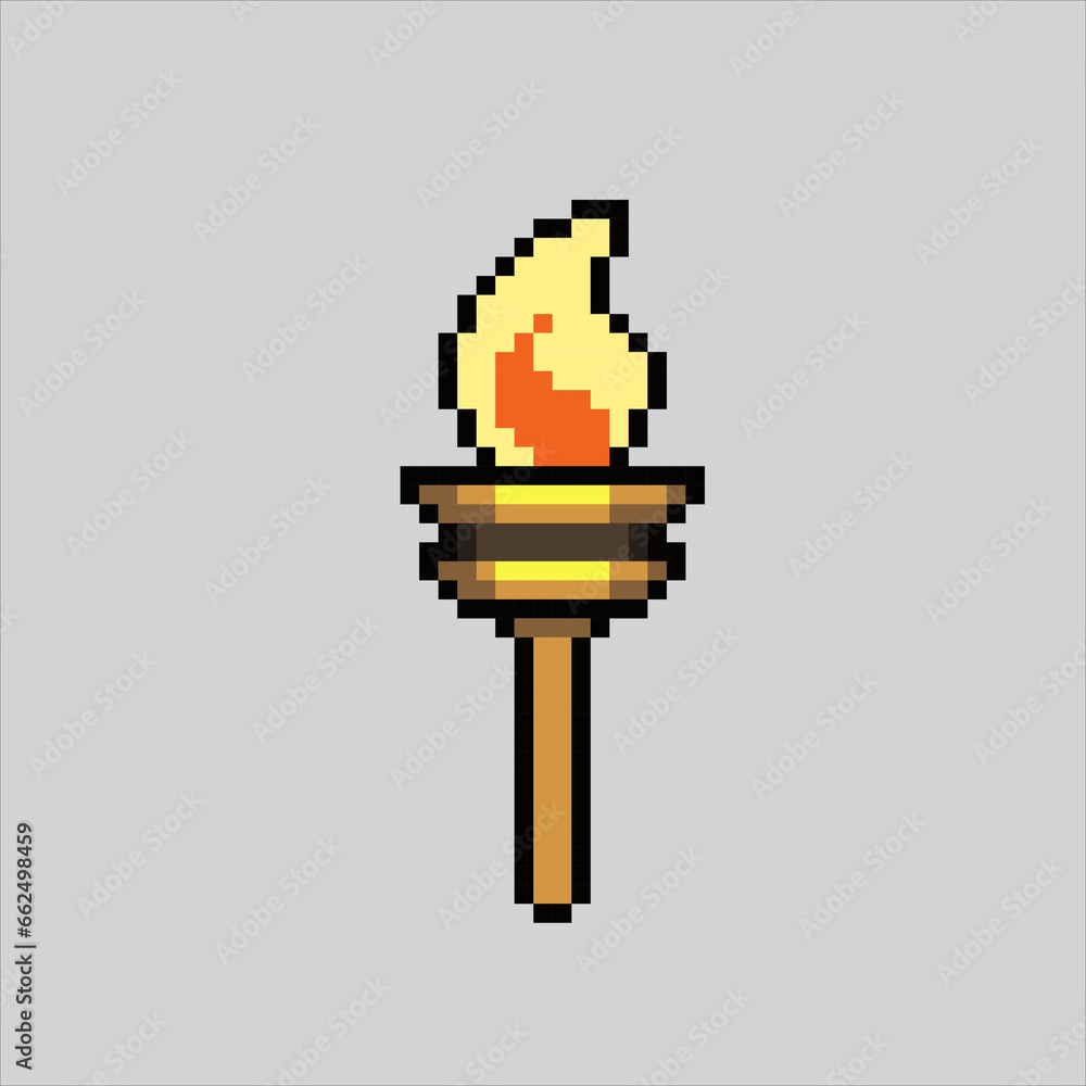 Pixel art illustration torch. Pixelated torch. medieval torch icon ...