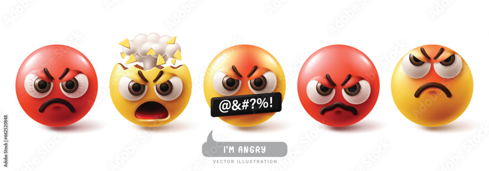 Emoji angry emoticon characters vector set. Emojis emoticons character ...