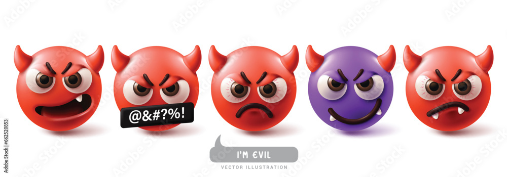 Emoji evil emoticon characters vector set. Emojis emoticons character ...