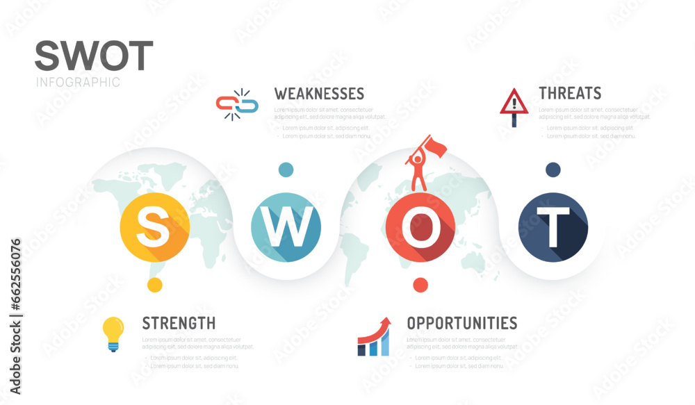 Swot analysis Infographic template diagram. chart and icons with 4 ...