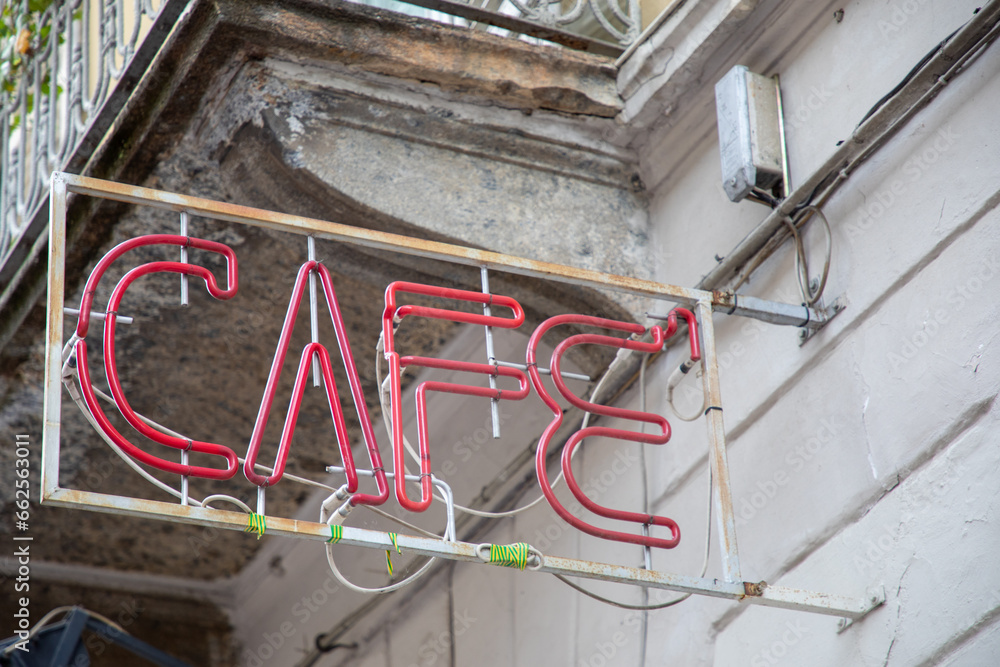 coffee sign facade entrance shop facade with signboard text french cafe ...