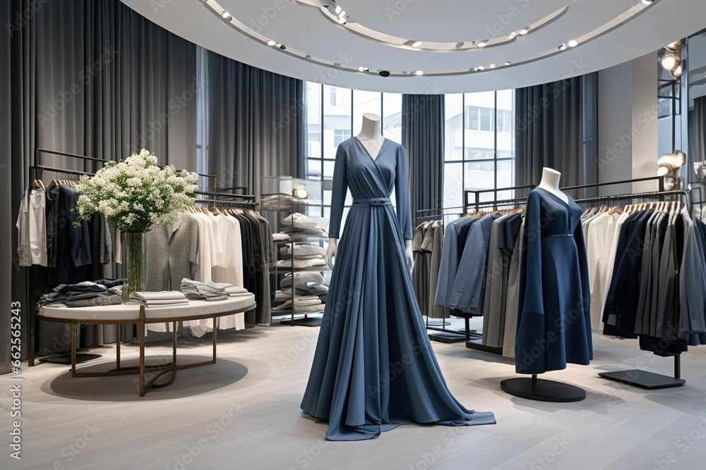 AI generated illustration of a clothing store with a variety of blue ...
