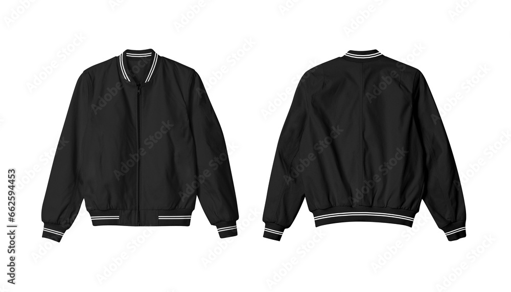 Black Isolated Bomber Jacket Mockup Front and Back View Stock Photo ...
