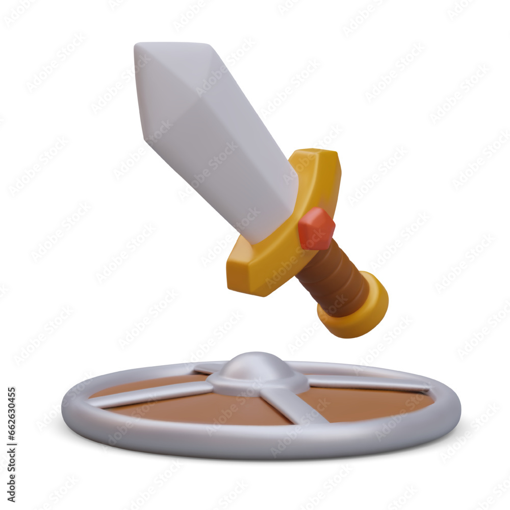 Realistic shield and sword with red crystal on hilt. Isolated vector ...