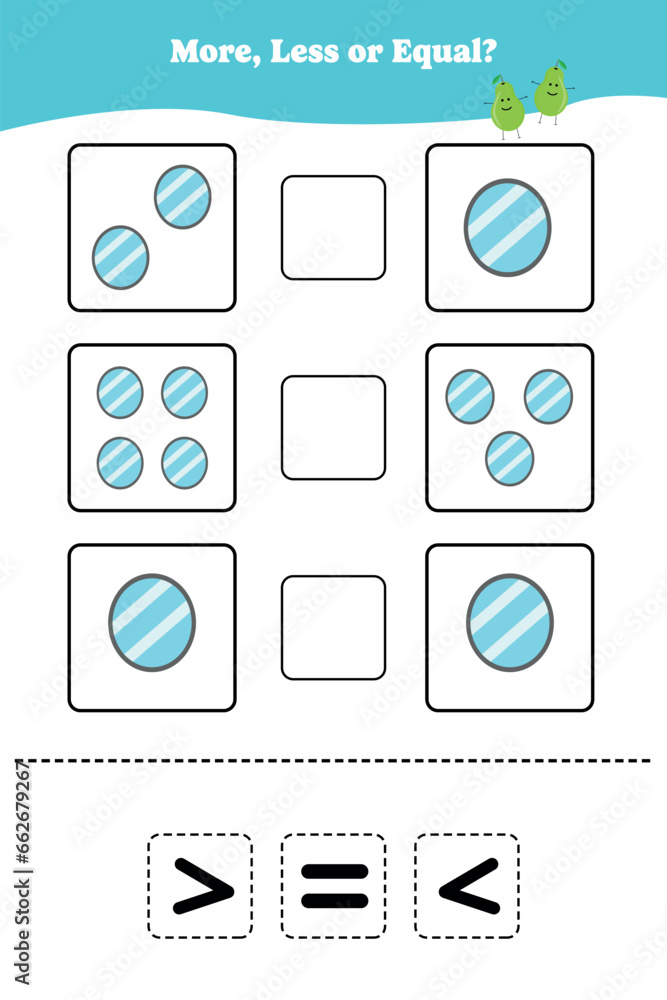 More less or equal. Educational math game for kids. Printable worksheet ...
