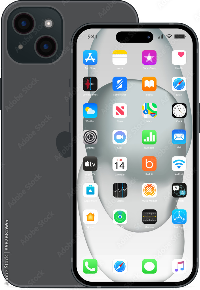 Image vectorielle Stock IOS 16 icons on Apple iPhone 15 screen. Apple ...