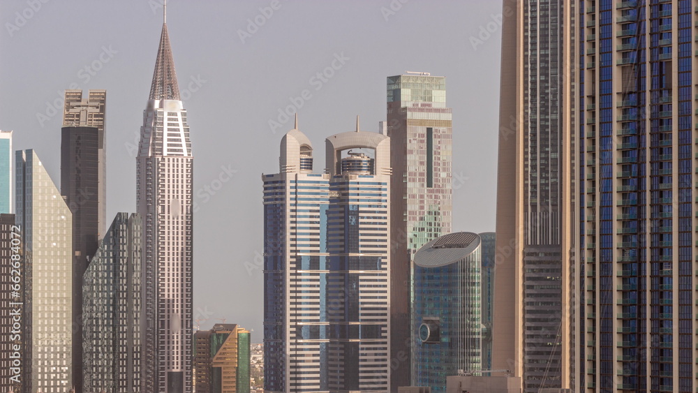 Row of the tall buildings around Sheikh Zayed Road and DIFC district ...