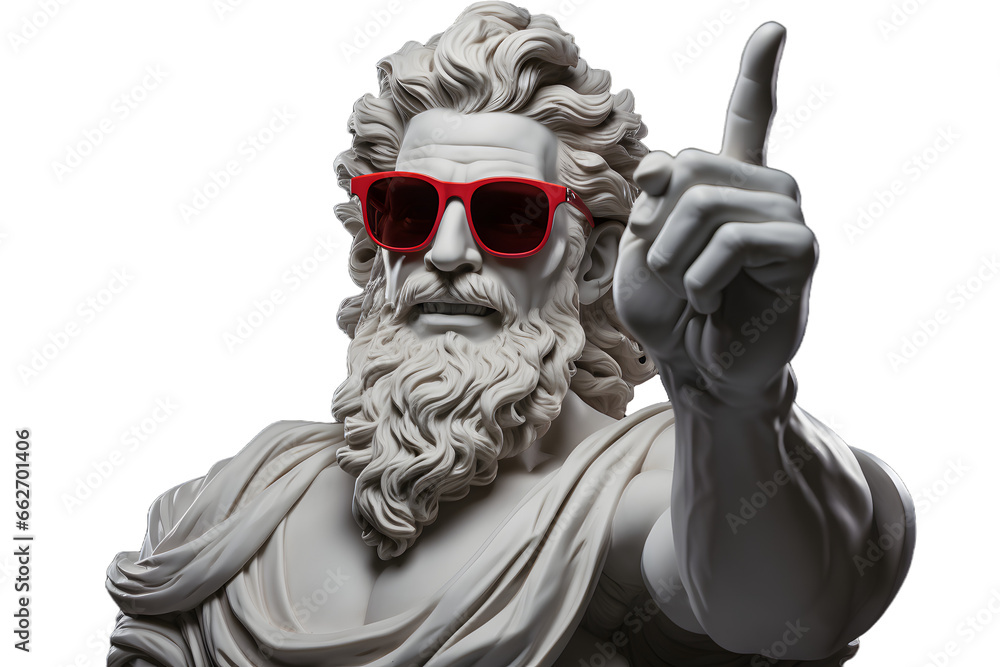 Sculpture of a Greek man in sunglasses pointing finger at your ...