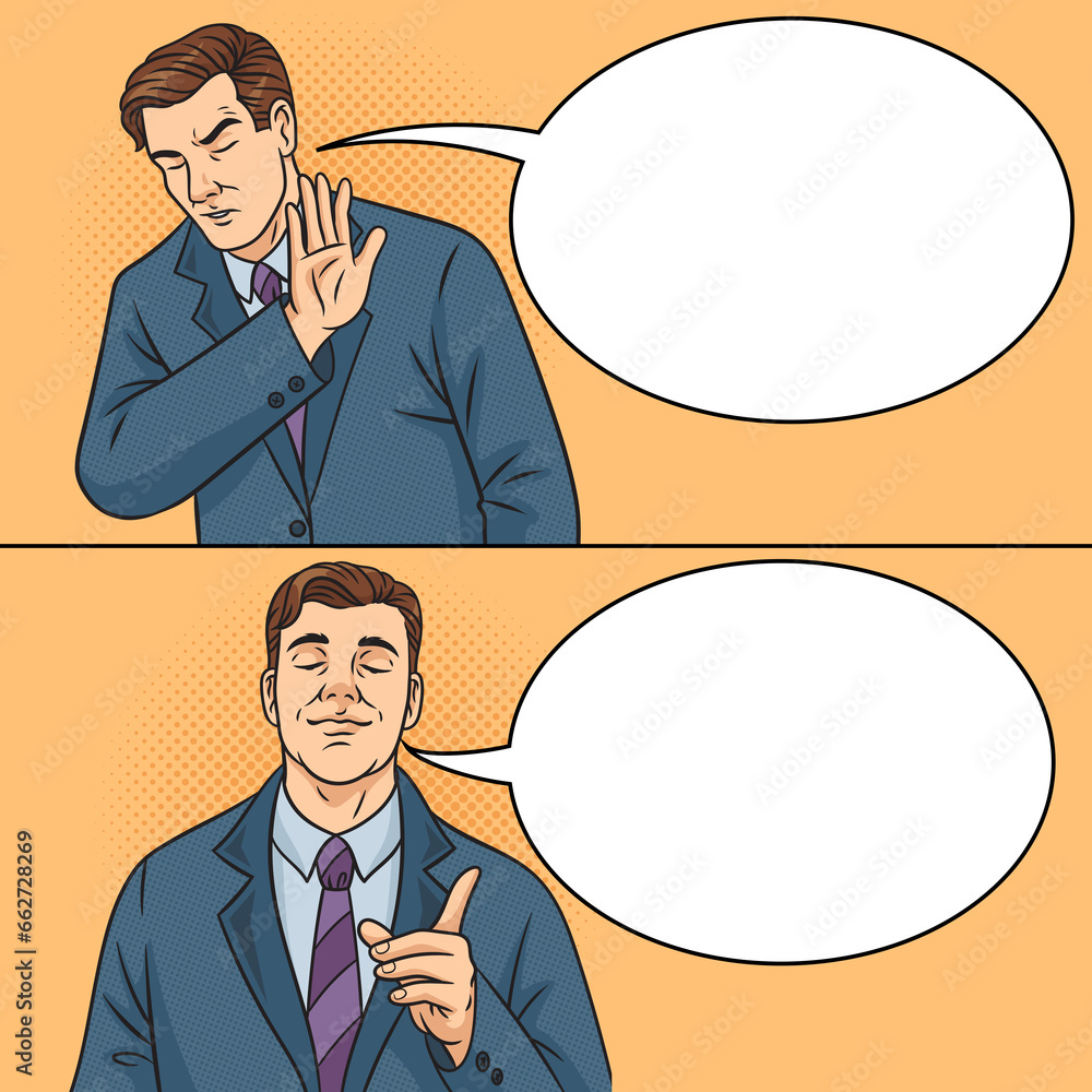 No and yes businessman meme with text bubble pinup pop art retro raster ...