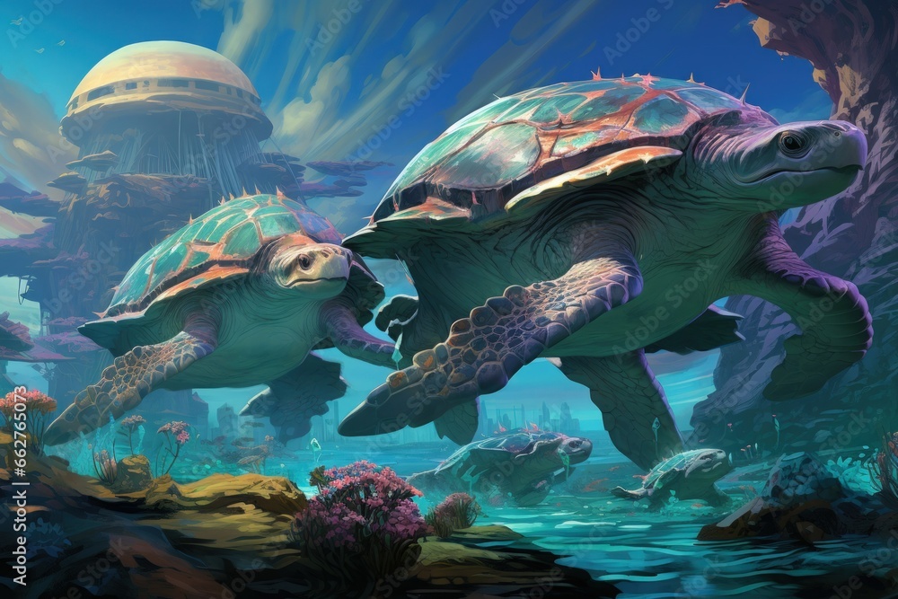Ancient sea turtles, carrying entire ecosystems on their colossal ...