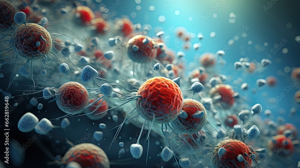 Tumor microenvironment concept with cancer cells, T-Cells ...