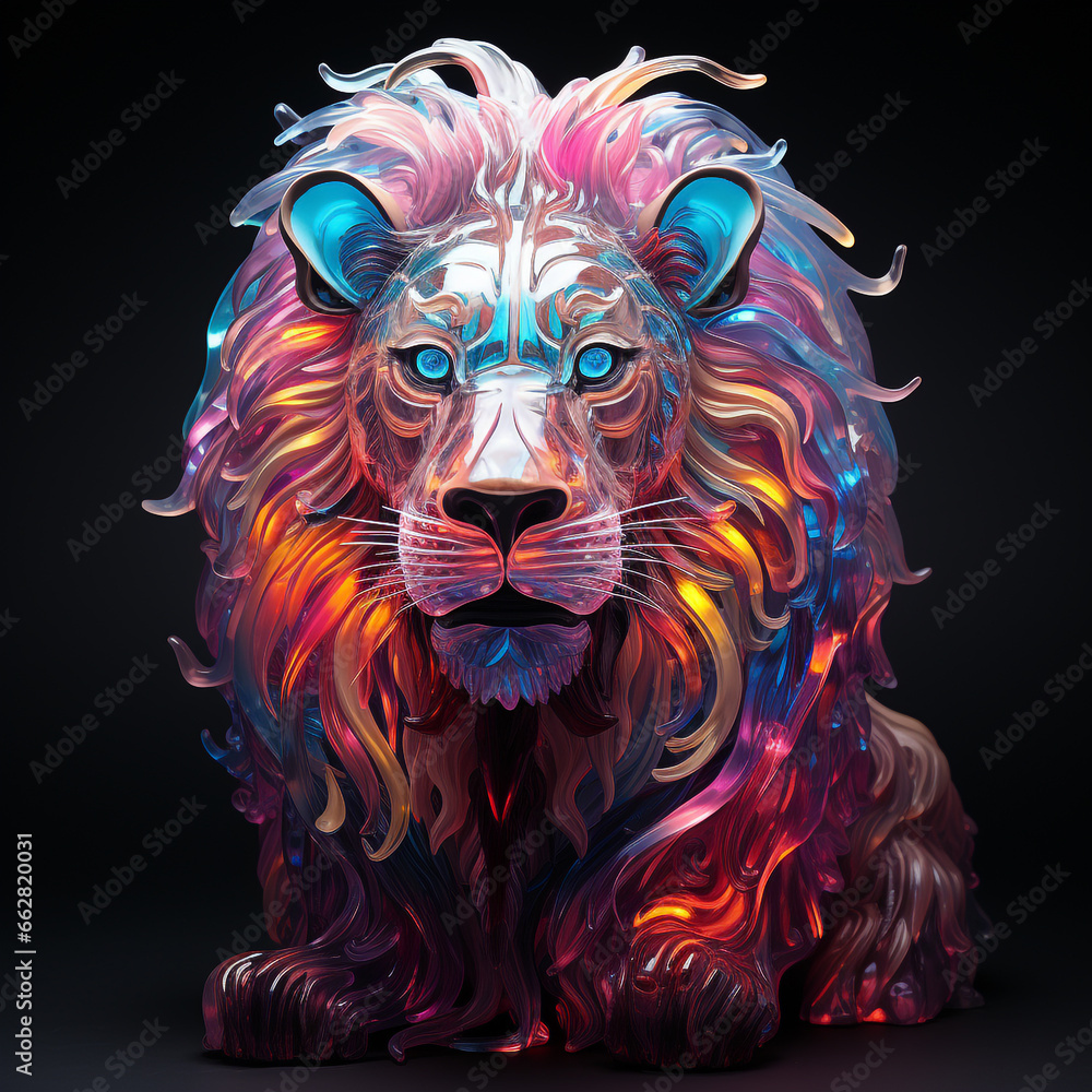 A 3D model of a lion's head built and decorated using LED neon that can ...