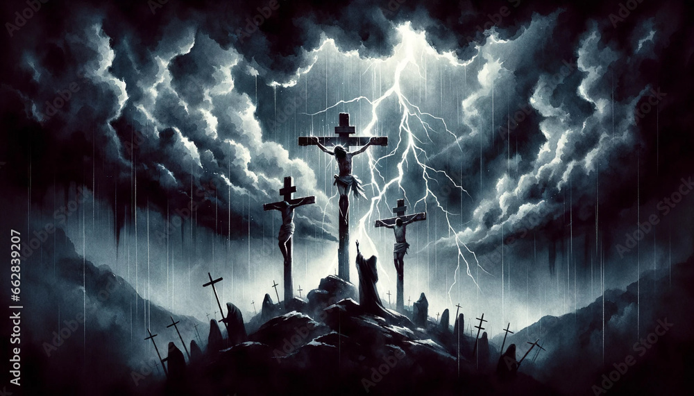 Golgotha's Gloom: Jesus Christ Crucified Amidst the Dark Fury of Storm ...