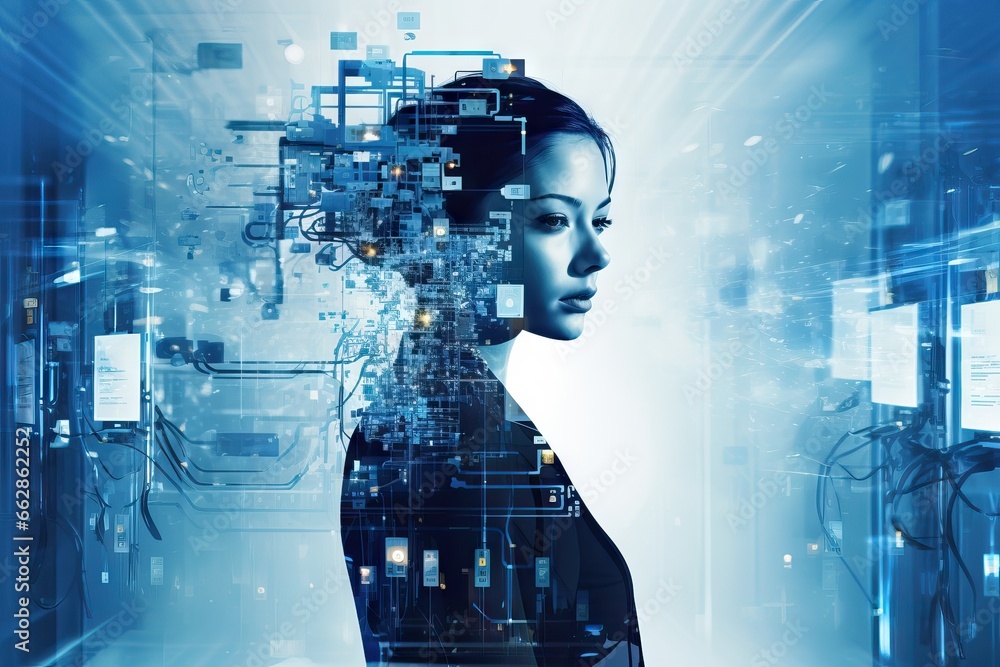 Human and technology. Artificial Intelligence concept. Deep learning ...