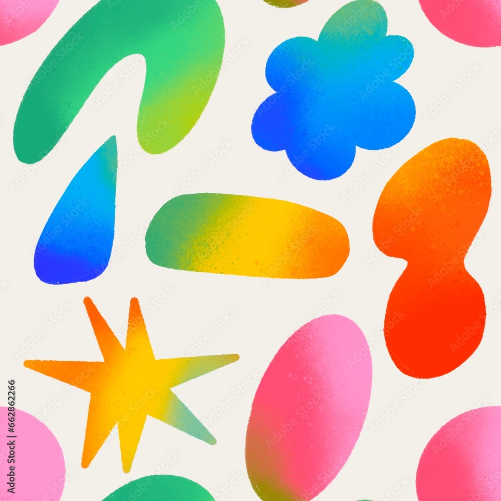 Various bright doodle shapes and objects. Gradient texture. Abstract ...