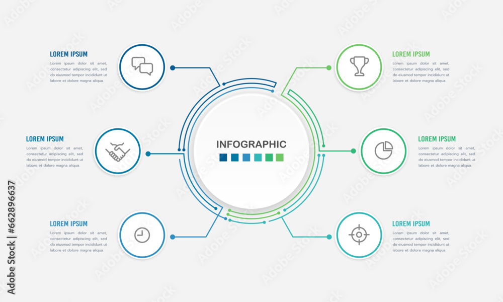6 process infographic circuit line design template. Diagram, report ...