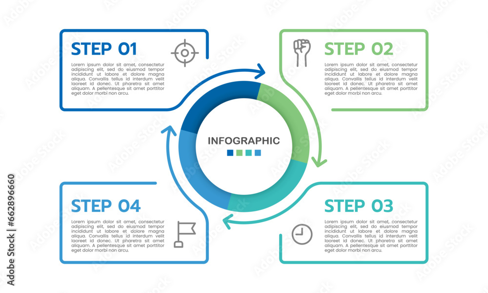 4 process infographic arrow line circle design template. Diagram ...