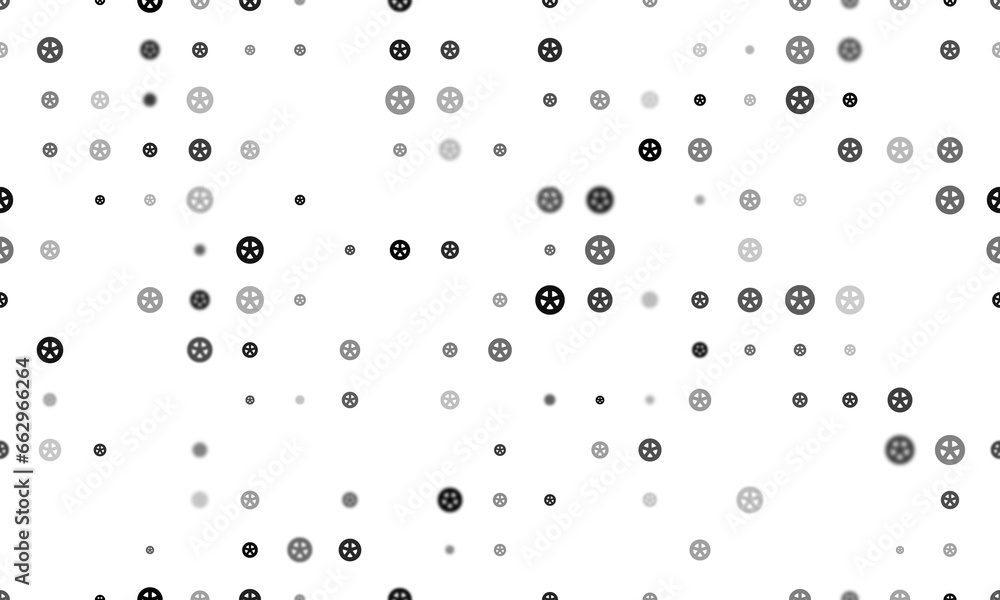 Seamless background pattern of evenly spaced black car wheel symbols of ...