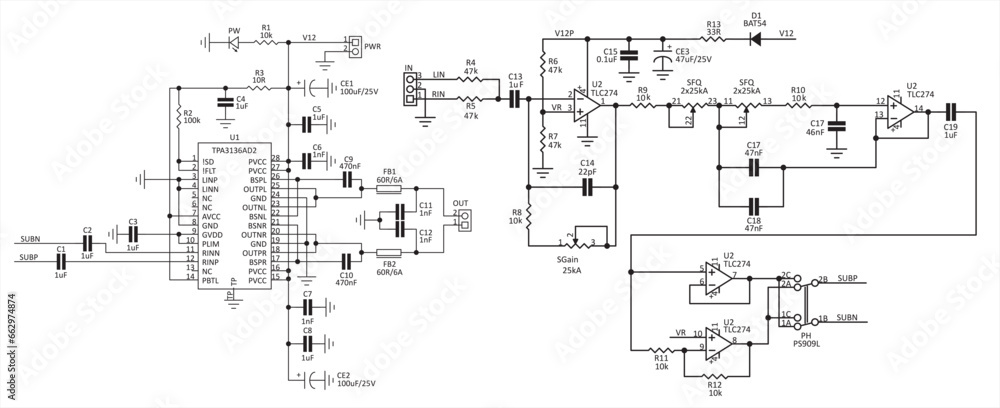 Schematic Diagram Of Electronic Device Vector Drawing Electrical Circuit With Operational