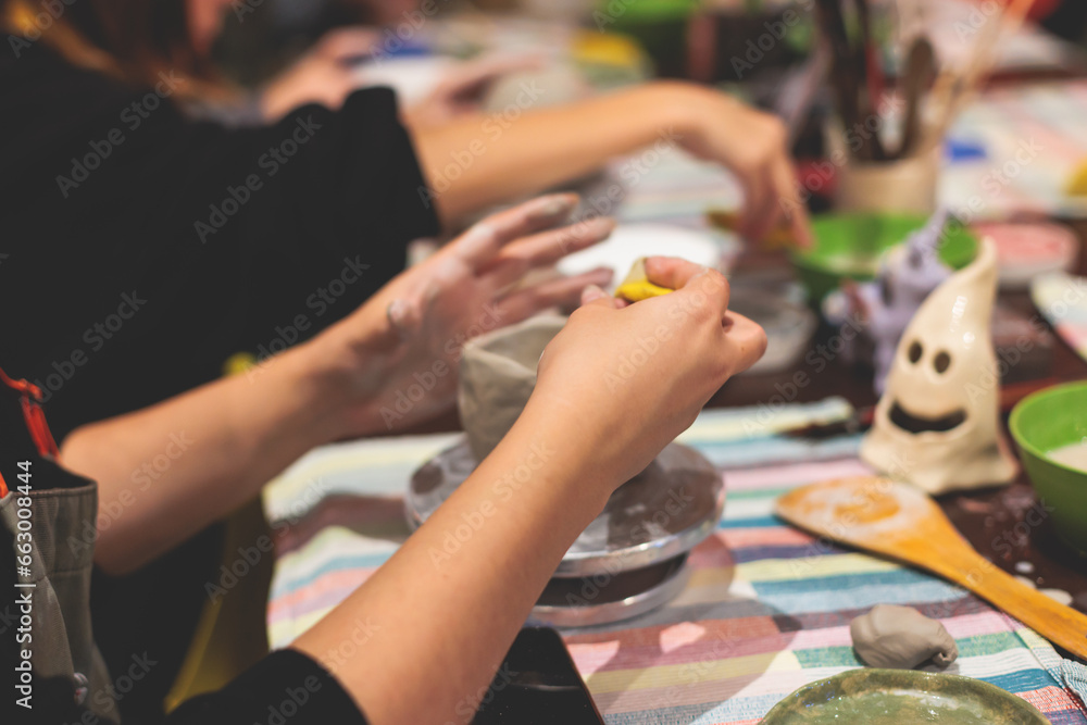 Pottery lesson master class for kids children, process of making clay ...
