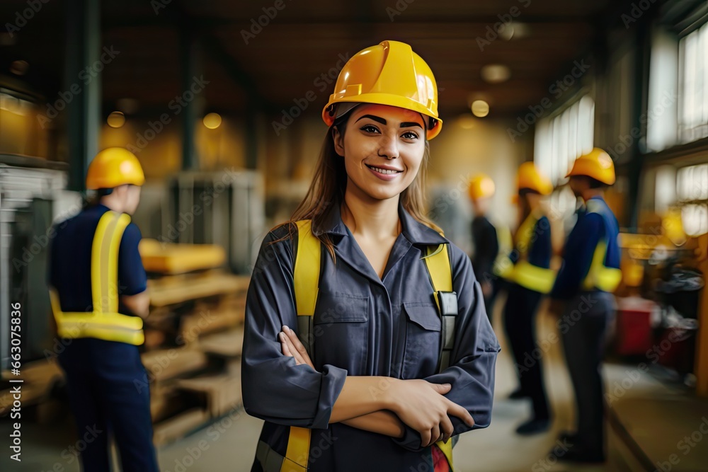 Maintenance engineer women wearing uniform and safety hard hat on ...