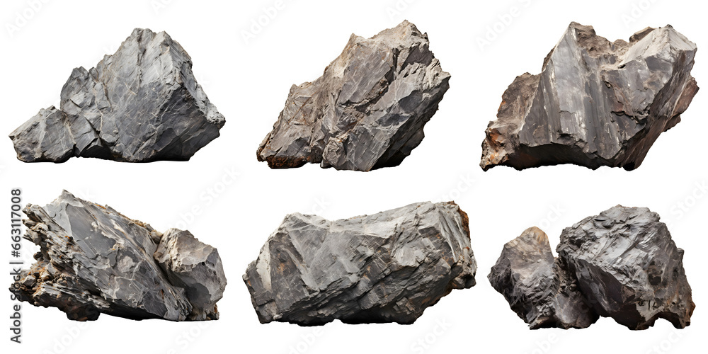 natural grey rock formation set isolated on transparent background ...