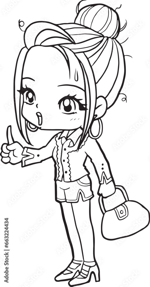 girl cartoon doodle kawaii anime coloring page cute illustration ...